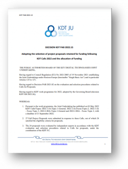 The PAB of KDT JU selected the KDT Calls 2022 project proposals ...