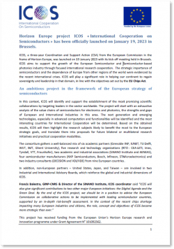 Horizon Europe project ICOS « International Cooperation on Semiconductors » has been officially ...